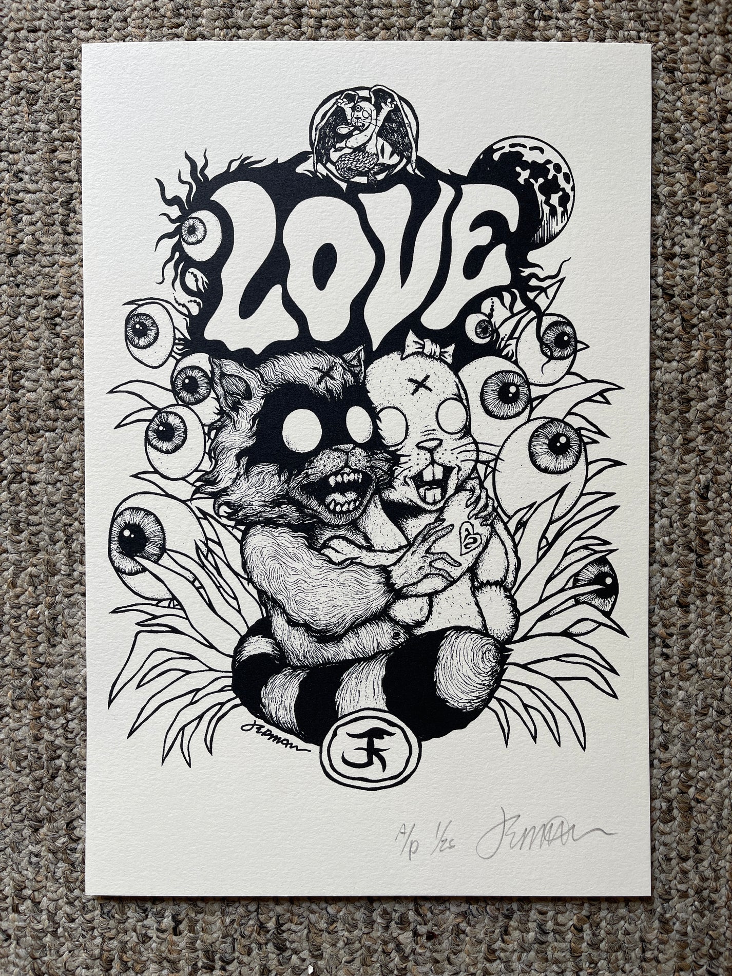 'Love' (Bunny/Raccoon) Gallery KEYLINE Mini Art Print - – Jermaine Rogers